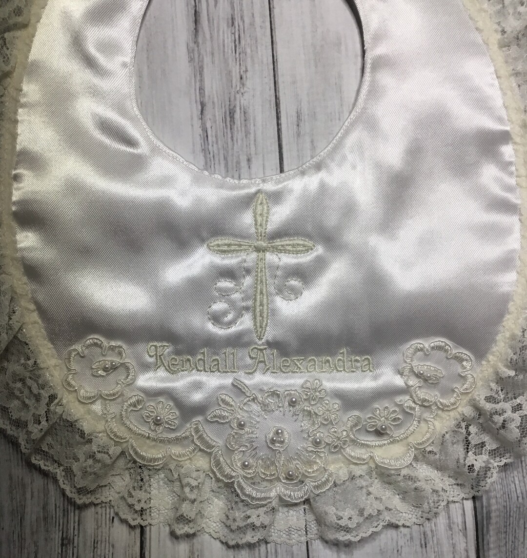 Baptism Bib for Girls, Personalized Bibs,lace & Pearl/ Sequins ( De ...