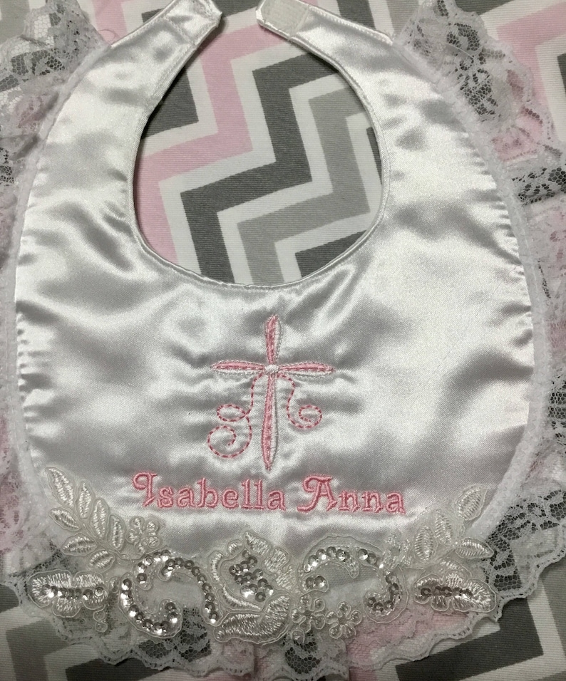 Baptism Bib for Girls, Personalized Bibs,lace & Pearl/ Sequins ( De ...