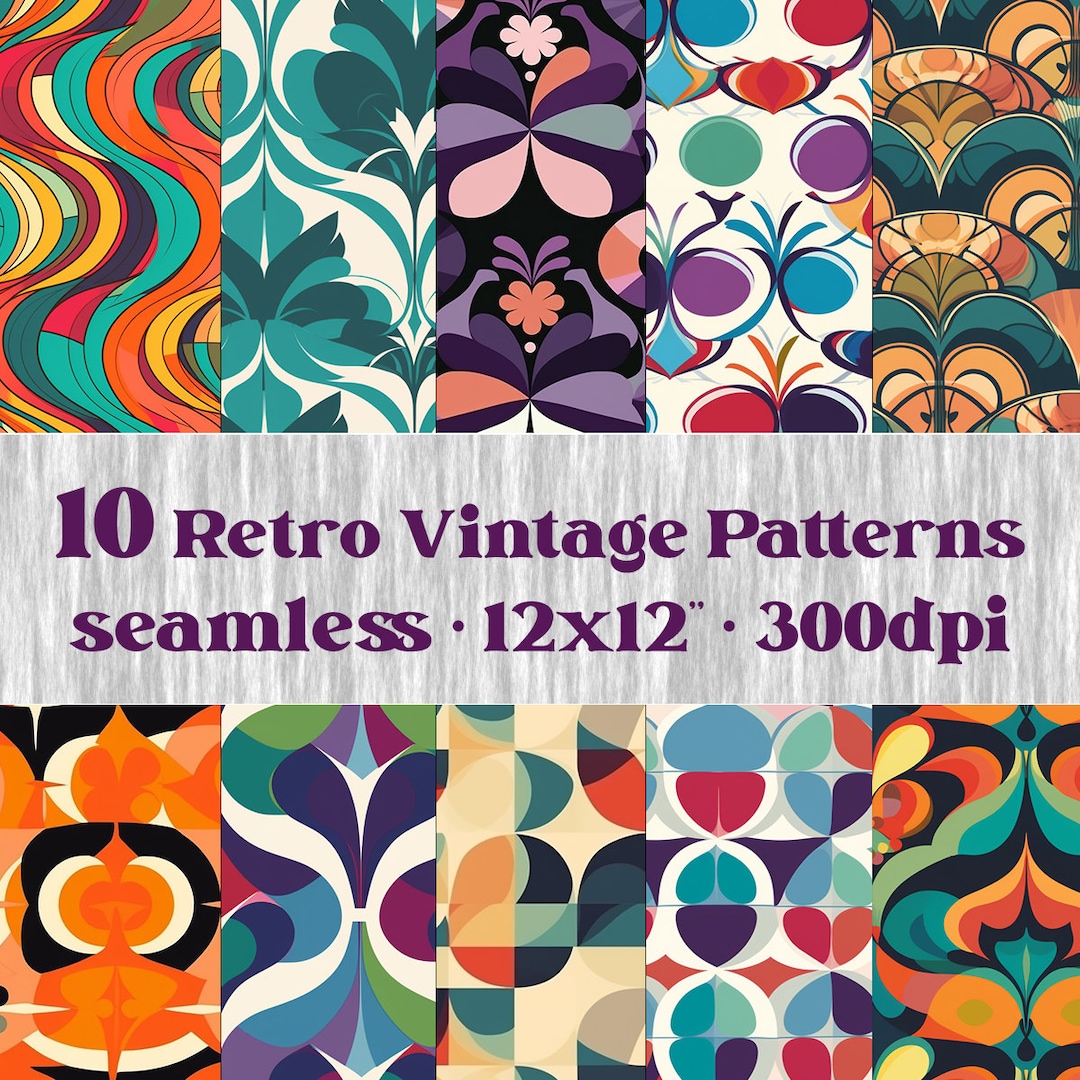10 Retro Vintage Digital Paper Patterns for Scrapbooking, Wallpaper ...