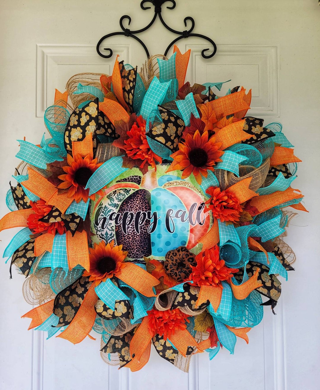 Fall Wreath Happy Fall Wreath Fall Wreath With Cheetah Fall - Etsy