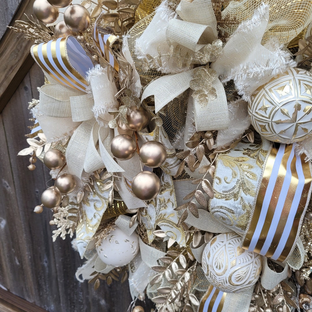 Gold Traditional Wreath, Christmas Wreath, Christmas Door Wreath, Gold ...