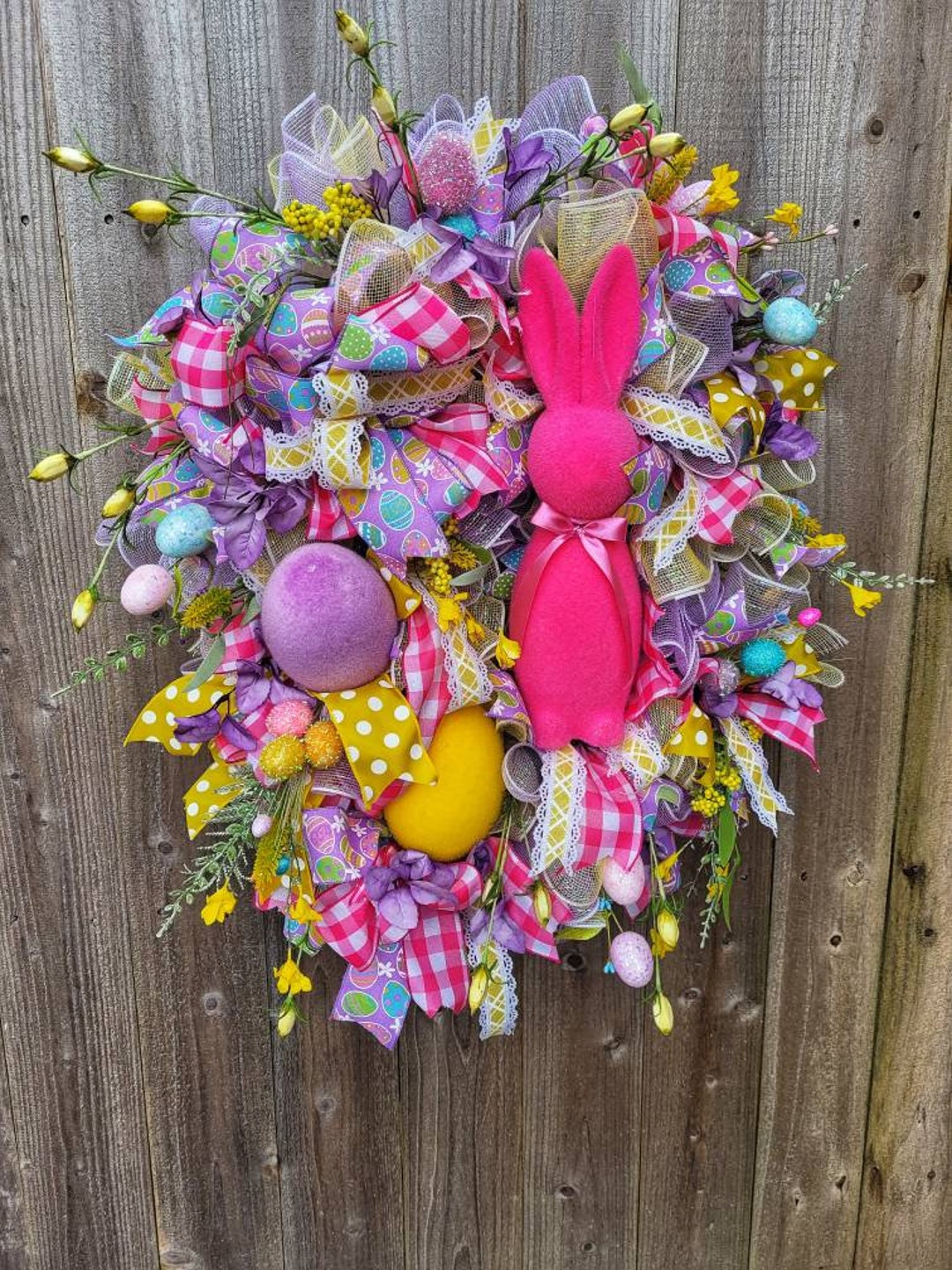Easter Wreath, Spring Wreath, Flocked Bunny Wreath, Front Porch Wreath ...
