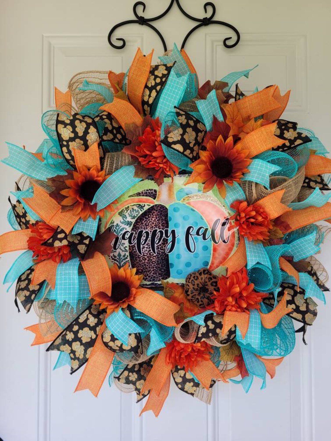Fall Wreath Happy Fall Wreath Fall Wreath With Cheetah Fall - Etsy