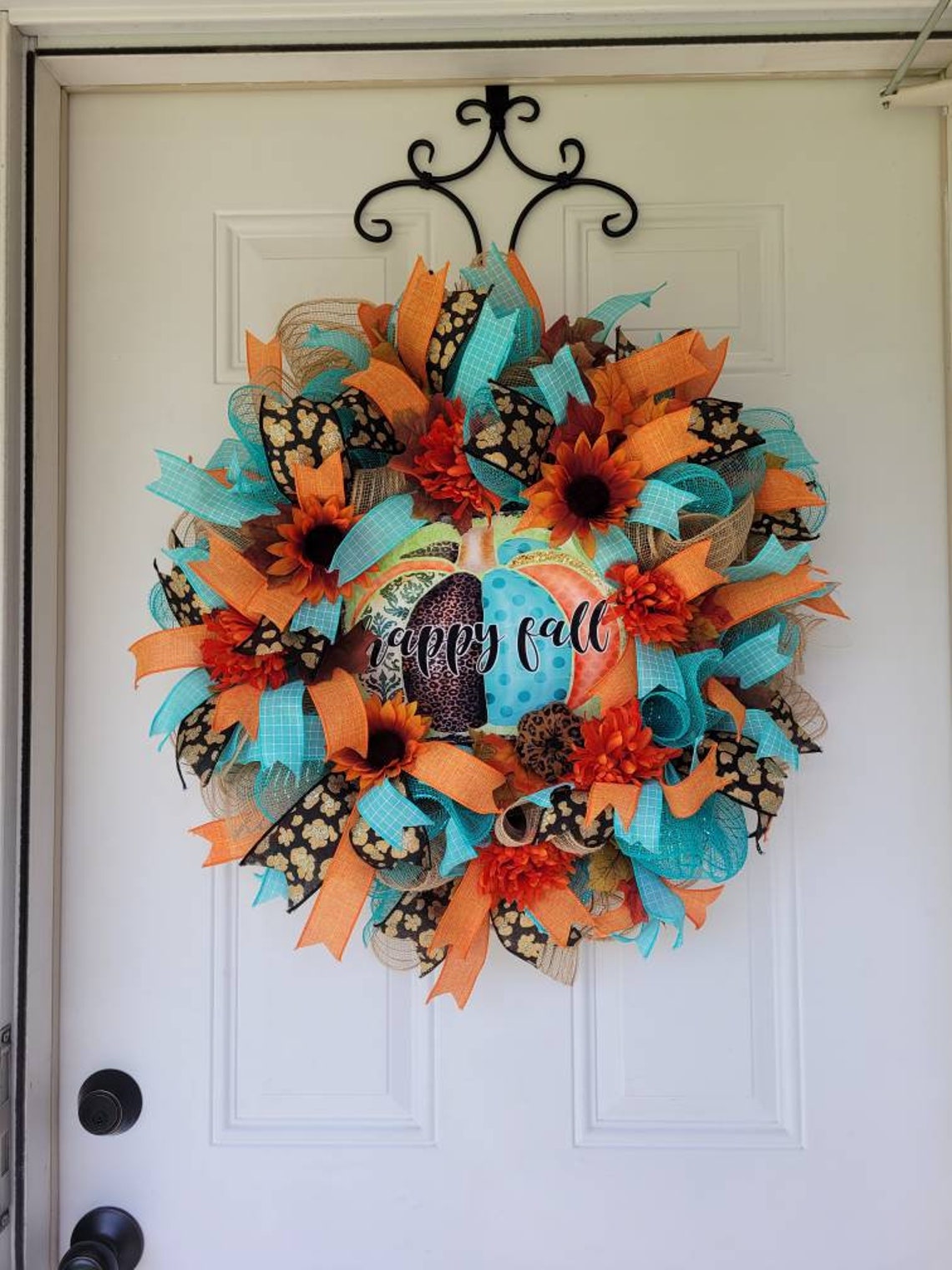 Fall Wreath Happy Fall Wreath Fall Wreath With Cheetah Fall - Etsy