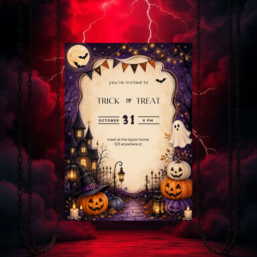 Vintage Halloween Birthday Invitation Bundle, Spooky Party Printables ...