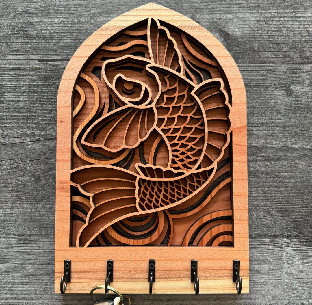Handmade Redwood Koi Fish Key Holder | Salvaged Wood Wall Hanger With 5 ...