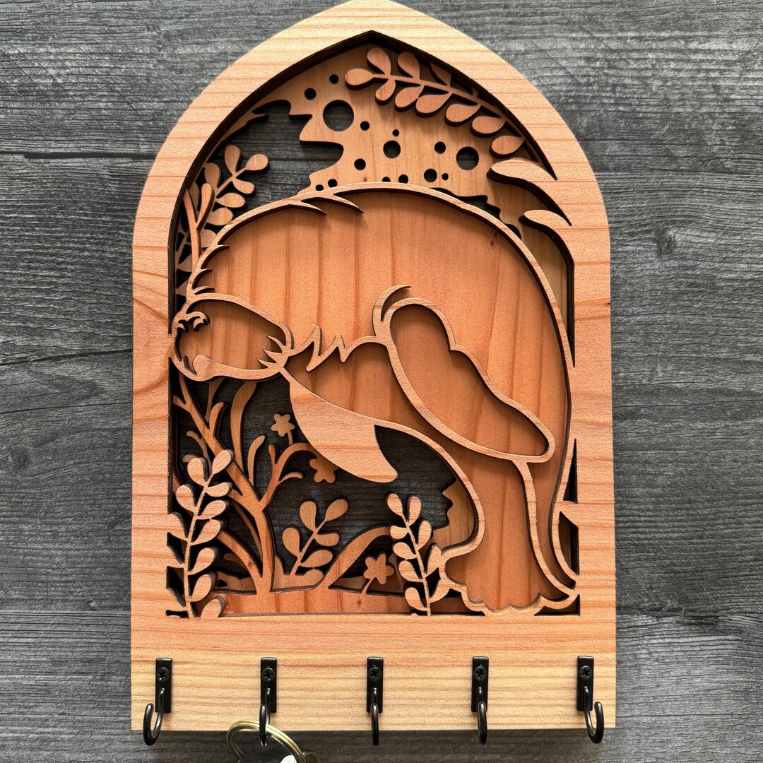 Handmade Redwood Manatee Key Holder | Salvaged Wood Wall Hanger With 5 ...