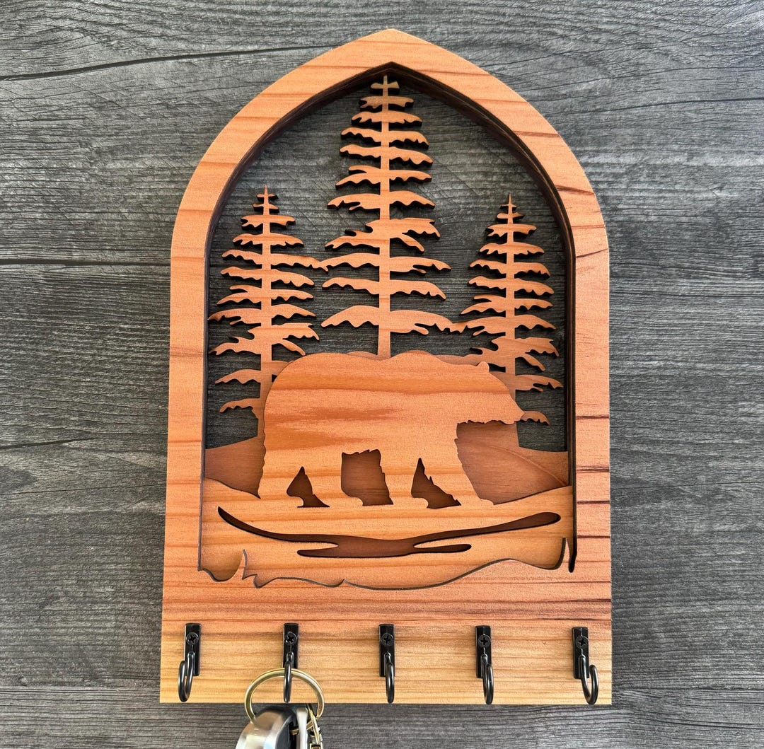 Handmade Redwood Bear Key Holder | Salvaged Wood Wall Hanger With 5 ...