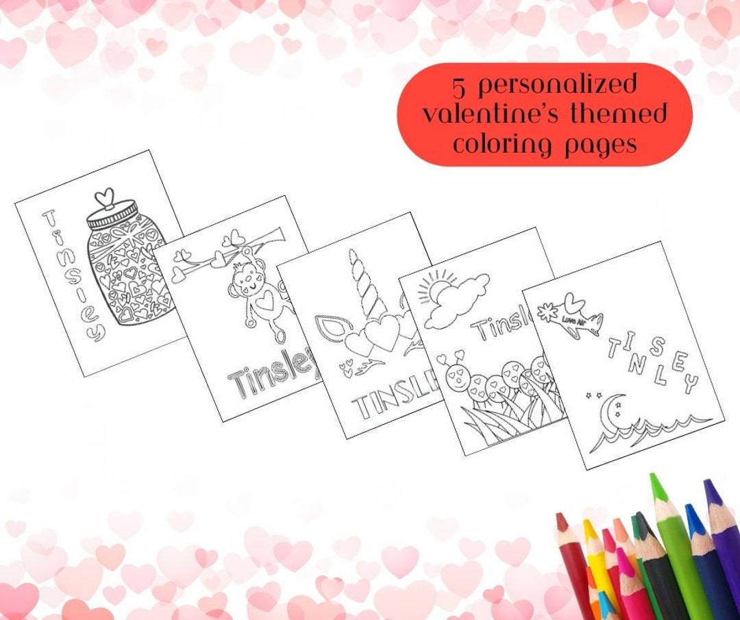 5 PERSONALIZED Printable Valentine’s Day Coloring Pages | DIGITAL ...