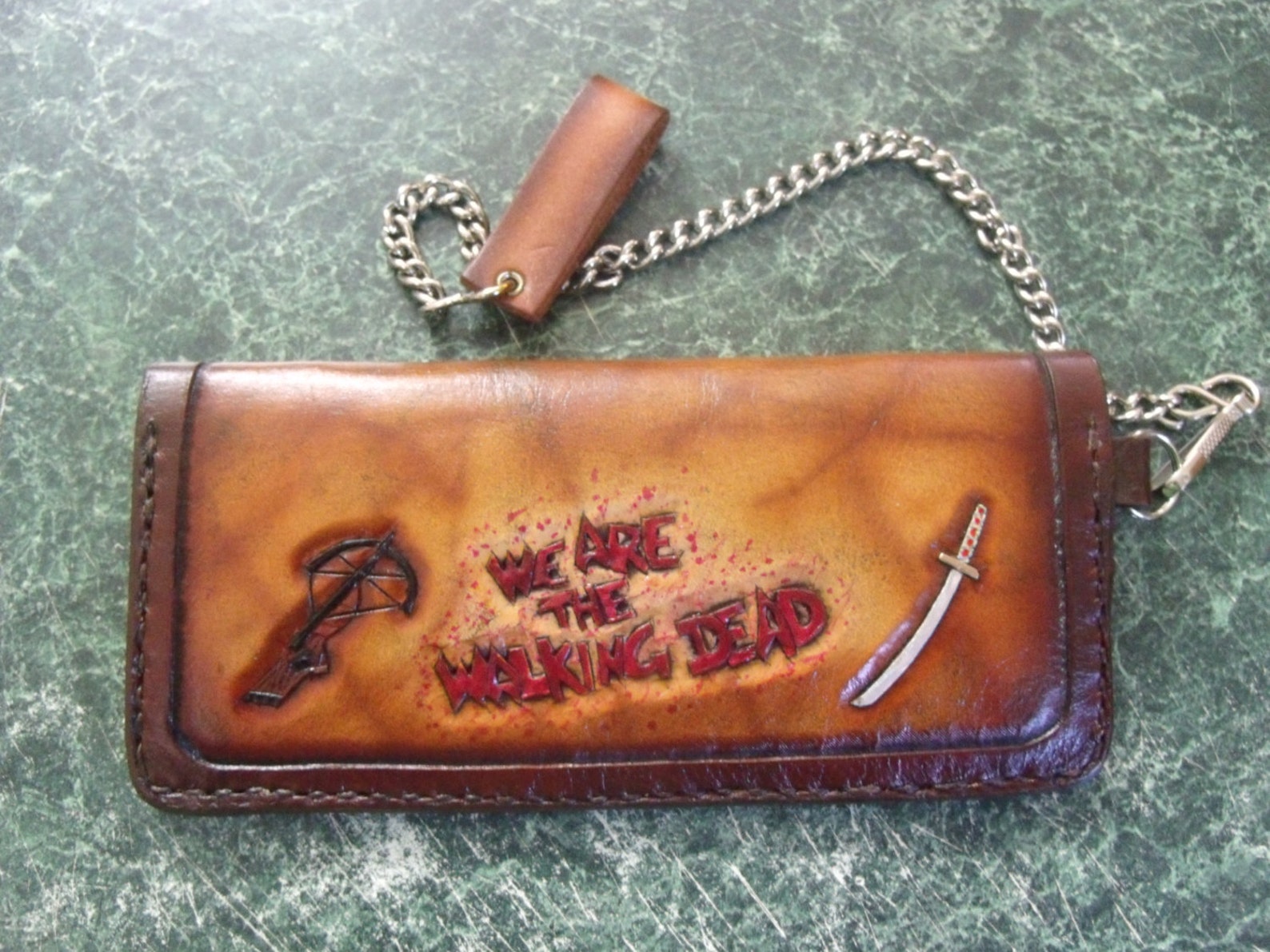Hand tooled leather Truckers/ biker wallet with Walking dead | Etsy
