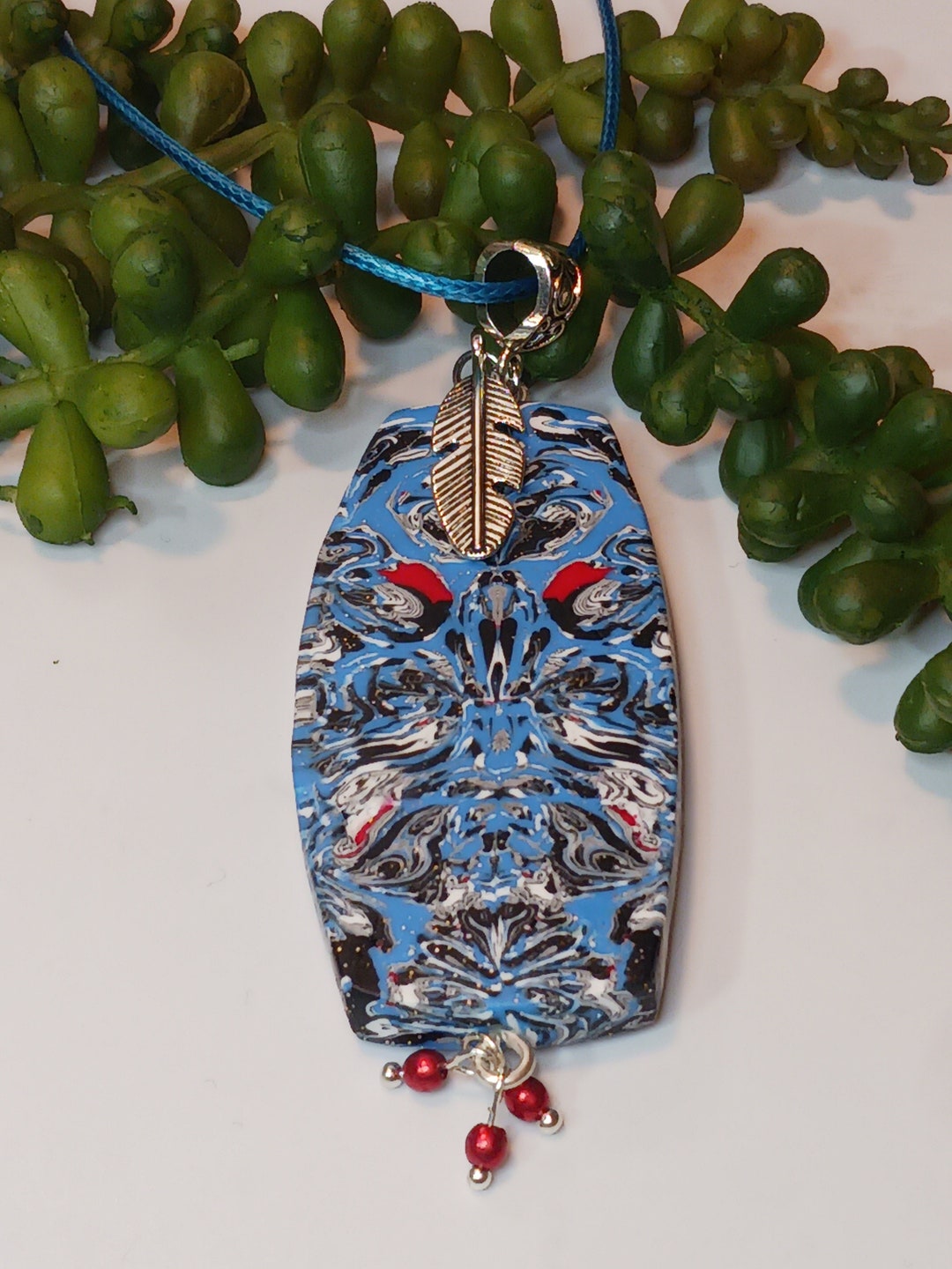 Multi-colored Natasha Bead With Dangles Polymer Clay Necklace With Blue ...