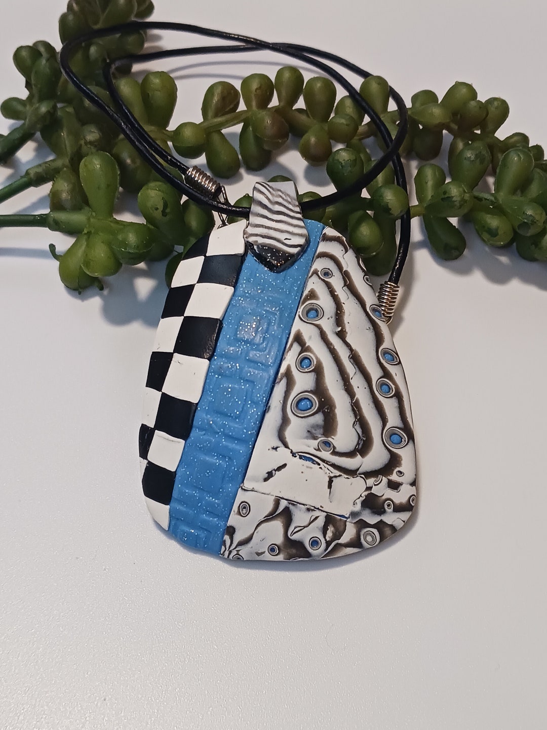 Black and White Checkerboard Mokume Gane Polymer Clay Necklace With ...