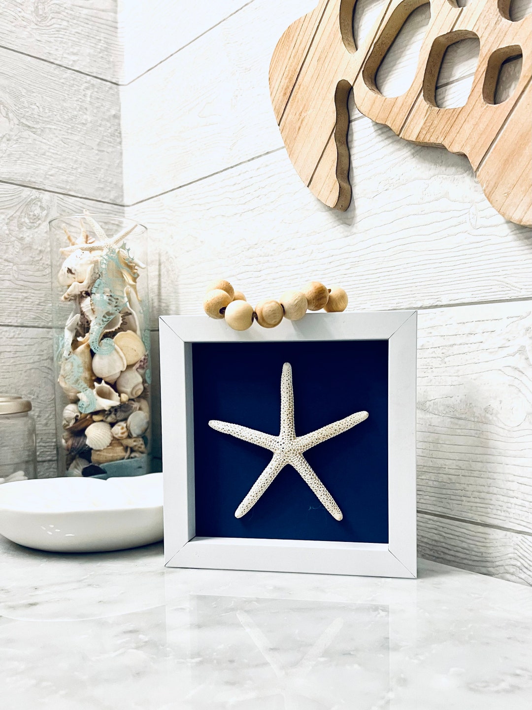 CRAFT HOME DECOR, Small Wooden Picture Frame, Real Finger Starfish ...