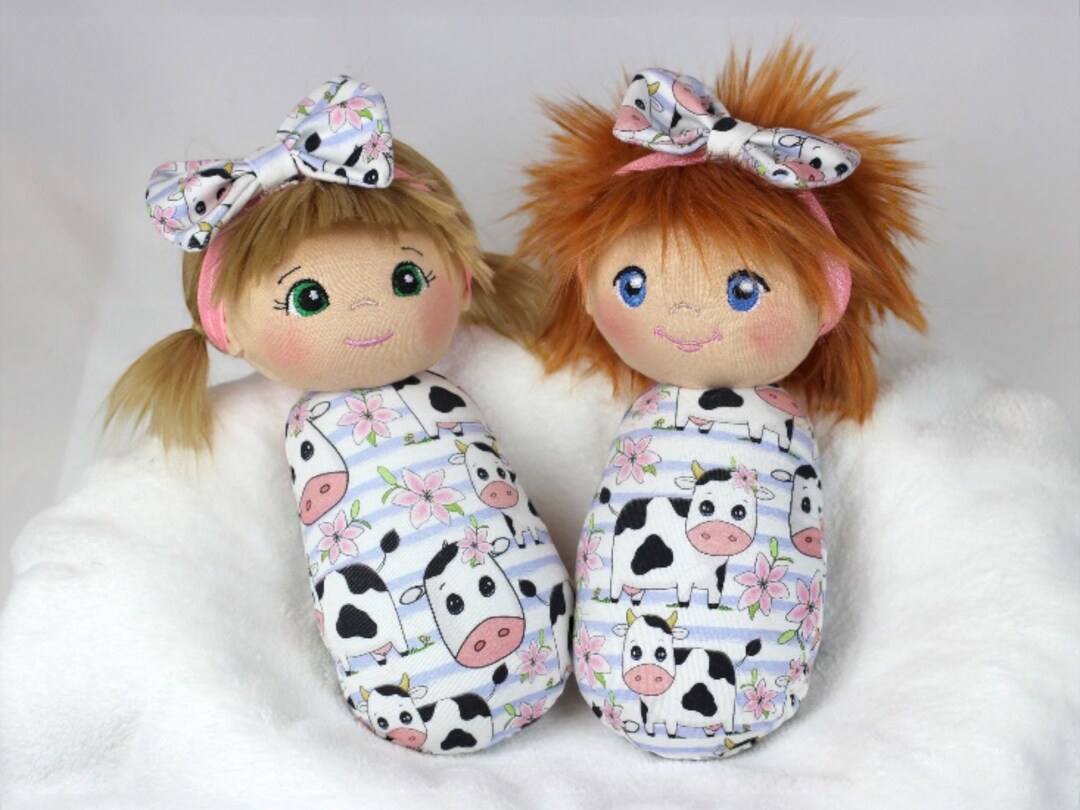 Handmade Cow Print Cloth Doll, Swaddle Baby Doll, Fabric Doll, Rag Doll ...