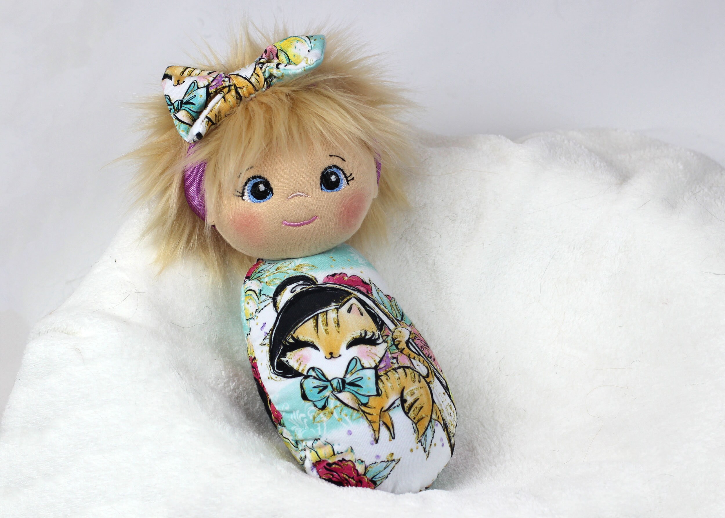 Birthday doll rag doll Handmade cloth dolly fabric doll Swaddle doll ...
