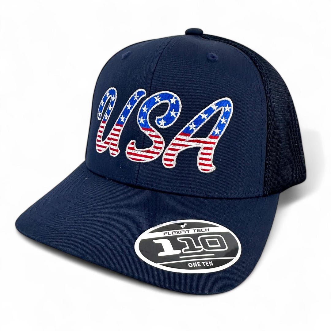 American Flag USA Hat, Flexfit 110, Red White Blue, Patriotic Hat, Golf ...