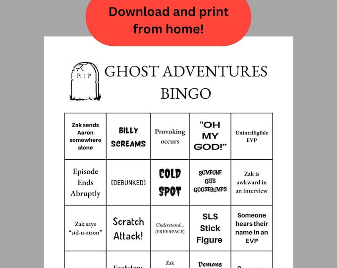 Ghost Adventures Bingo Game Printable Downloadable PDF up to 4 Players ...