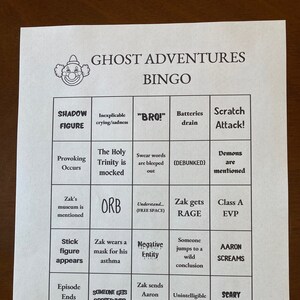 Ghost Adventures Bingo Game | Printable Downloadable PDF | up to 4 ...