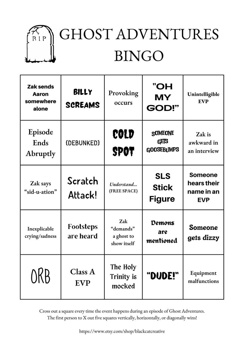 Ghost Adventures Bingo Game | Printable Downloadable PDF | up to 4 ...