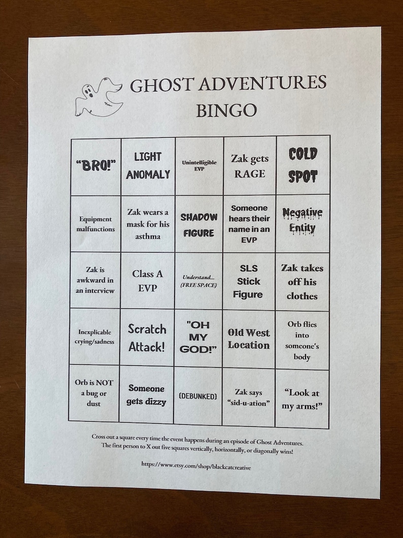 Ghost Adventures Bingo Game | Printable Downloadable PDF | up to 4 ...