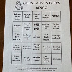 Ghost Adventures Bingo Game | Printable Downloadable PDF | up to 4 ...