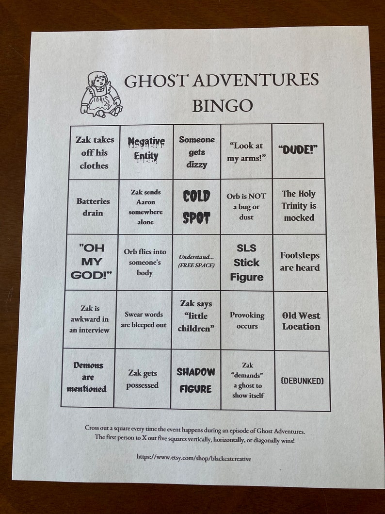 Ghost Adventures Bingo Game | Printable Downloadable PDF | up to 4 ...