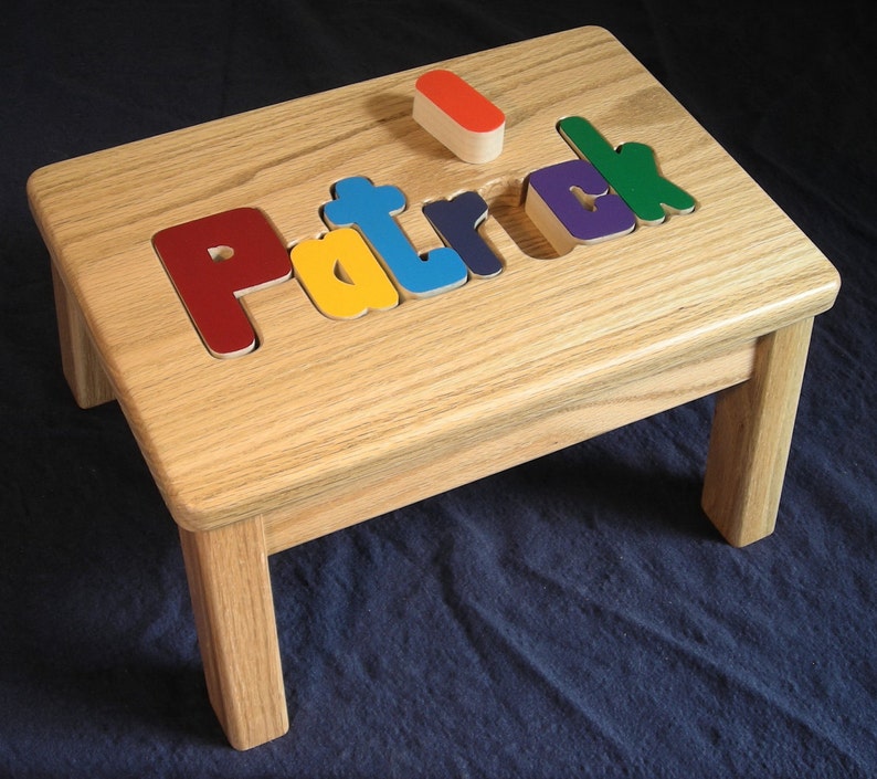 Solid Oak wood Name Personalized Puzzle Step Stool Pastel - Etsy
