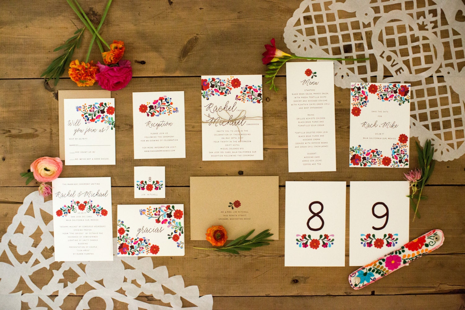 Wedding Table Numbers Colorful Mexican Embroidery Inspired - Etsy