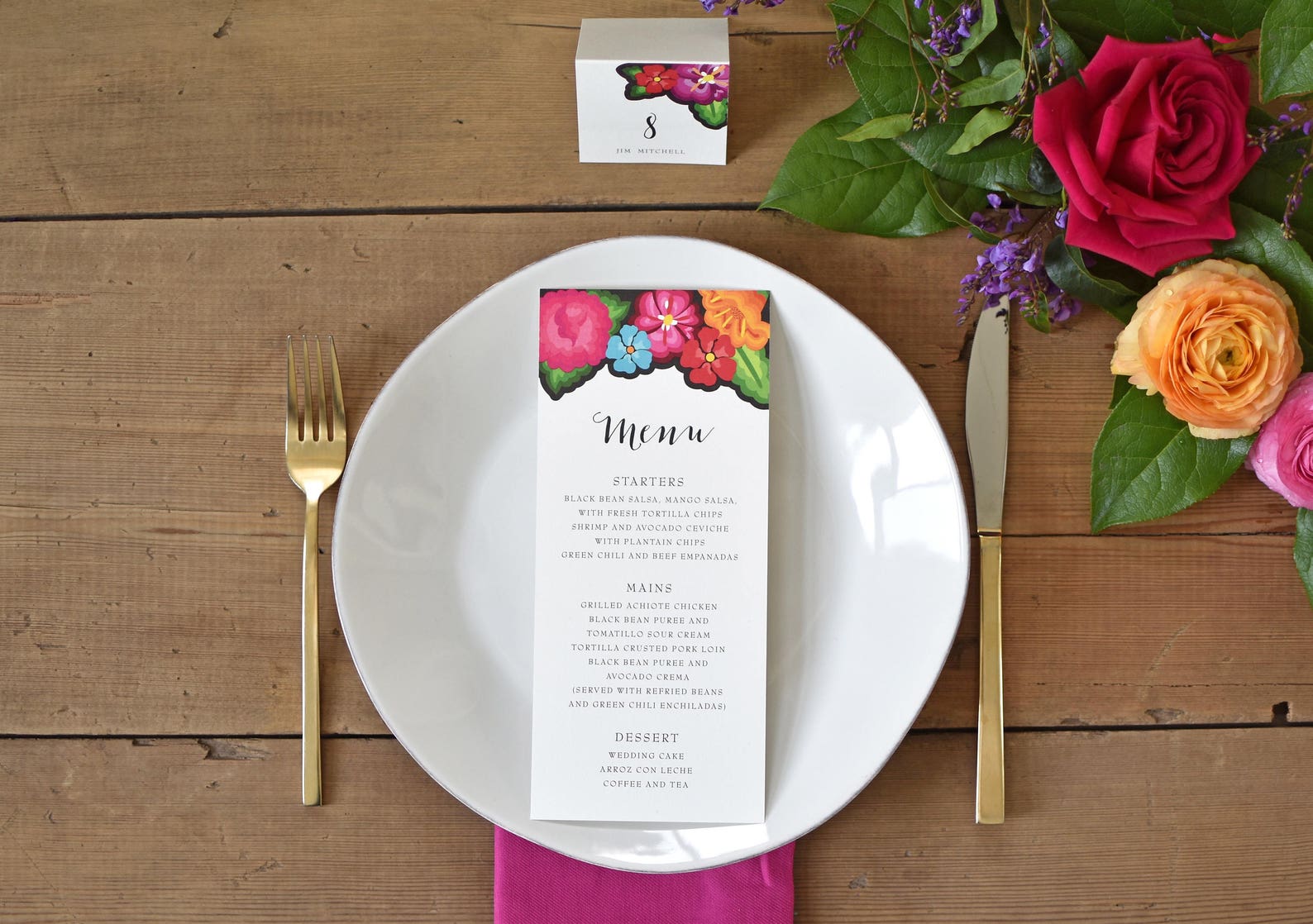 Floral Wedding Menus Colorful Oaxaca Embroidery Inspired | Etsy