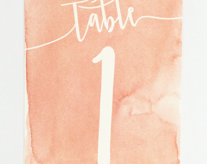 Wedding Table Numbers Coral Ombre Modern Design With Unique Watercolor ...