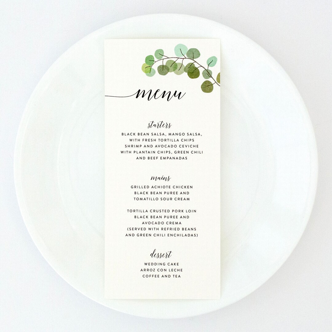 Elegant Script Wedding Menus Hand Drawn Greenery and Chic - Etsy