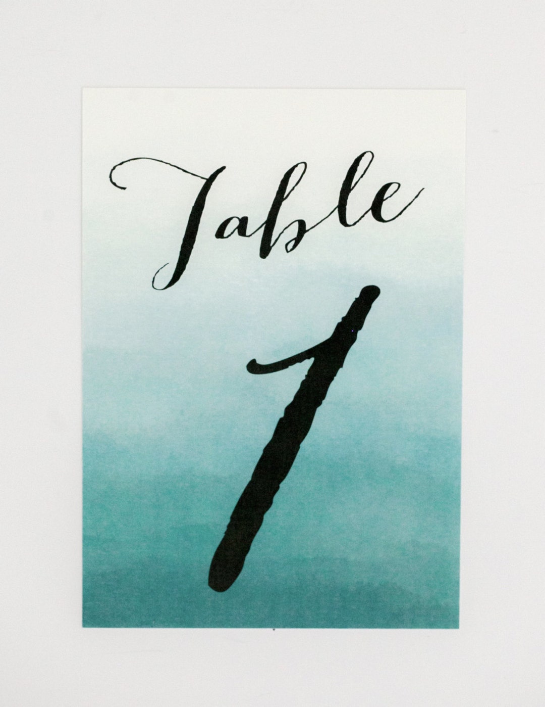 Wedding Table Numbers Teal Blue Ombre Romantic Timeless Calligraphy ...