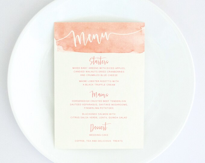 Ombre Dinner Menus - Coral Ombre Modern Design With Unique Watercolor ...