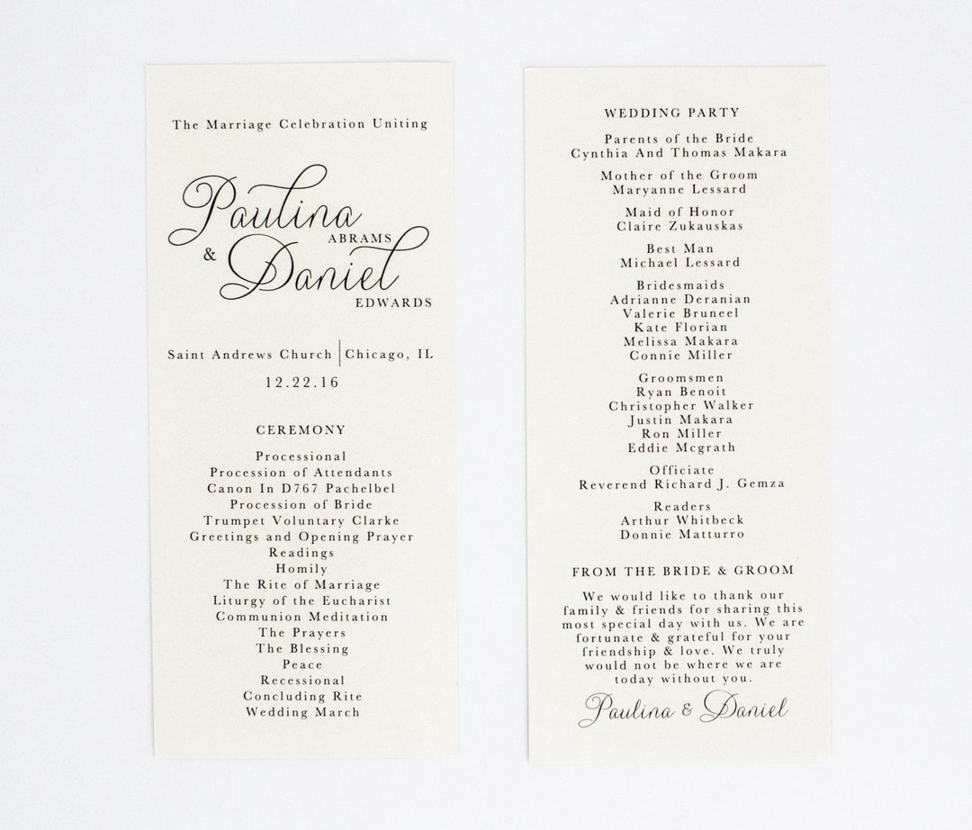 Wedding Programs, Itineraries Modern, Elegant, Classic, and Simple ...