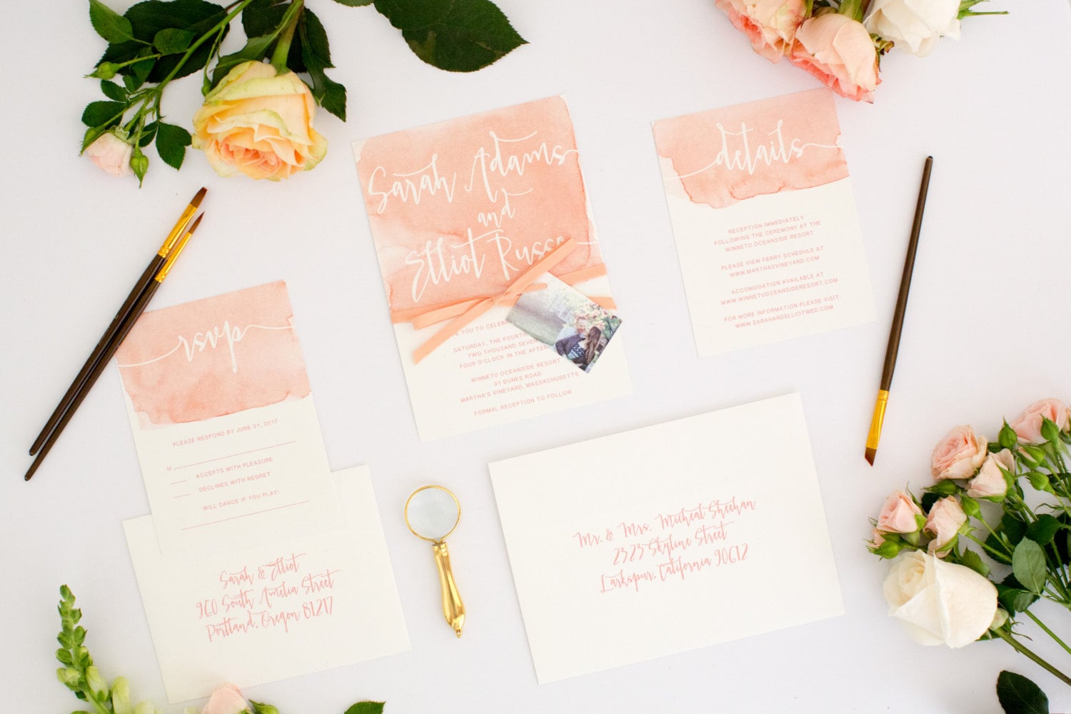 Watercolor Wedding Invitations Coral Ombre Modern Design - Etsy