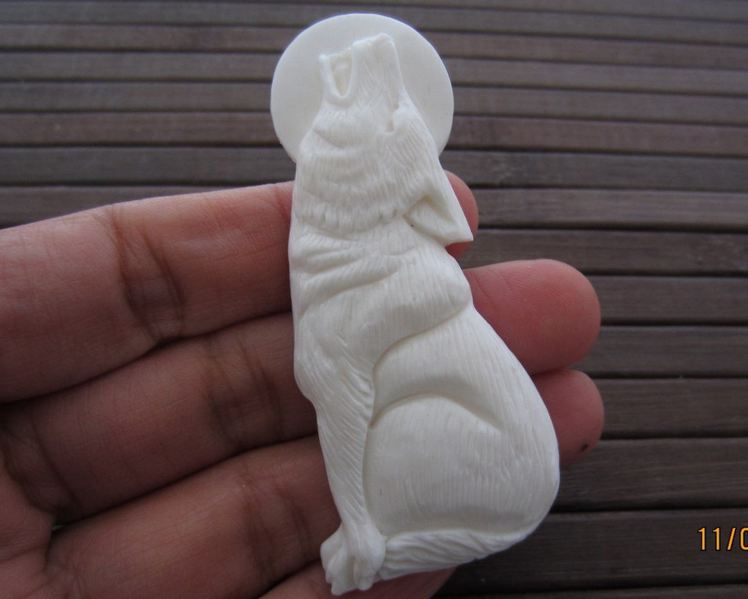 Excellent Howling Wolf, Ox Bone Carving, Not-drilled, Jewelry Making ...