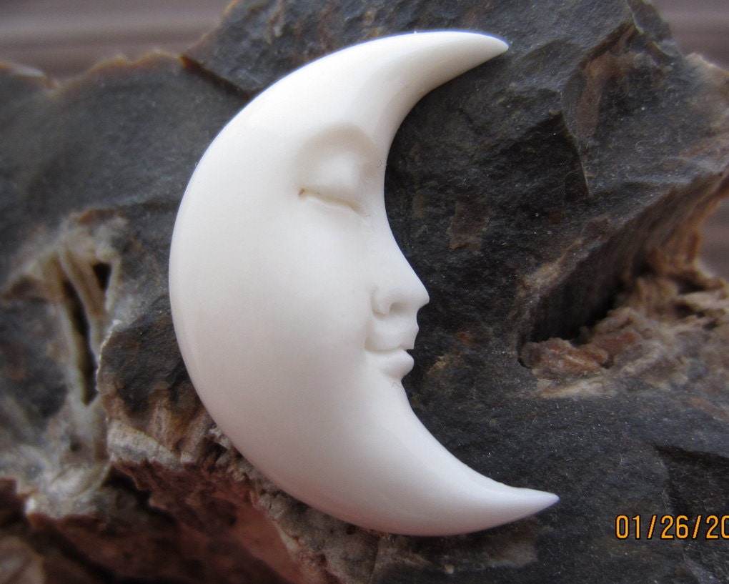 One Sided Hand Carved Bone Crescent Moon Cabochonflat Back | Etsy