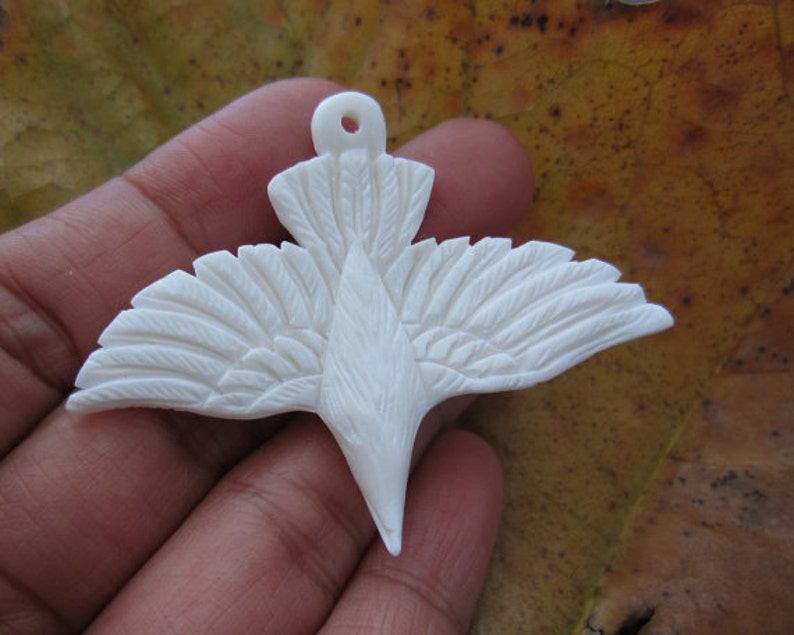Extra Large Hand Carved White Raven , Buffalo Bone Carving, Pendant ...