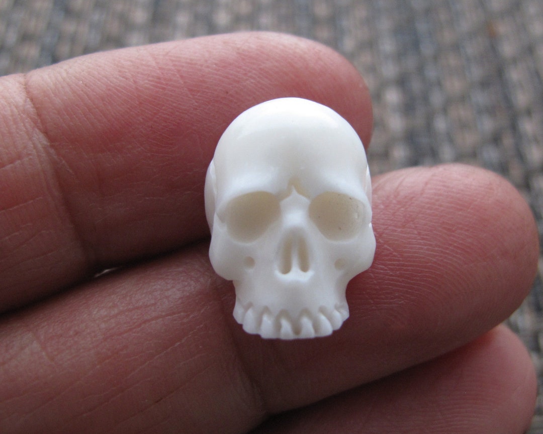 Small Jawless Flat Back Skull, Deep Relief Buffalo Bone Carvng, Jewelry ...