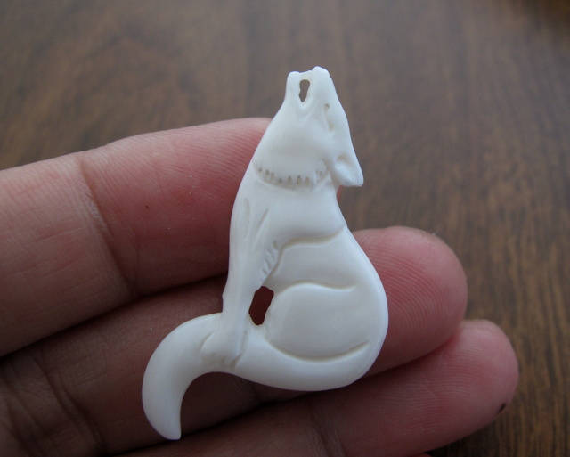 Double-sided Wolf, Small Wolf, Buffalo Bone Carving , Jewelry Making ...