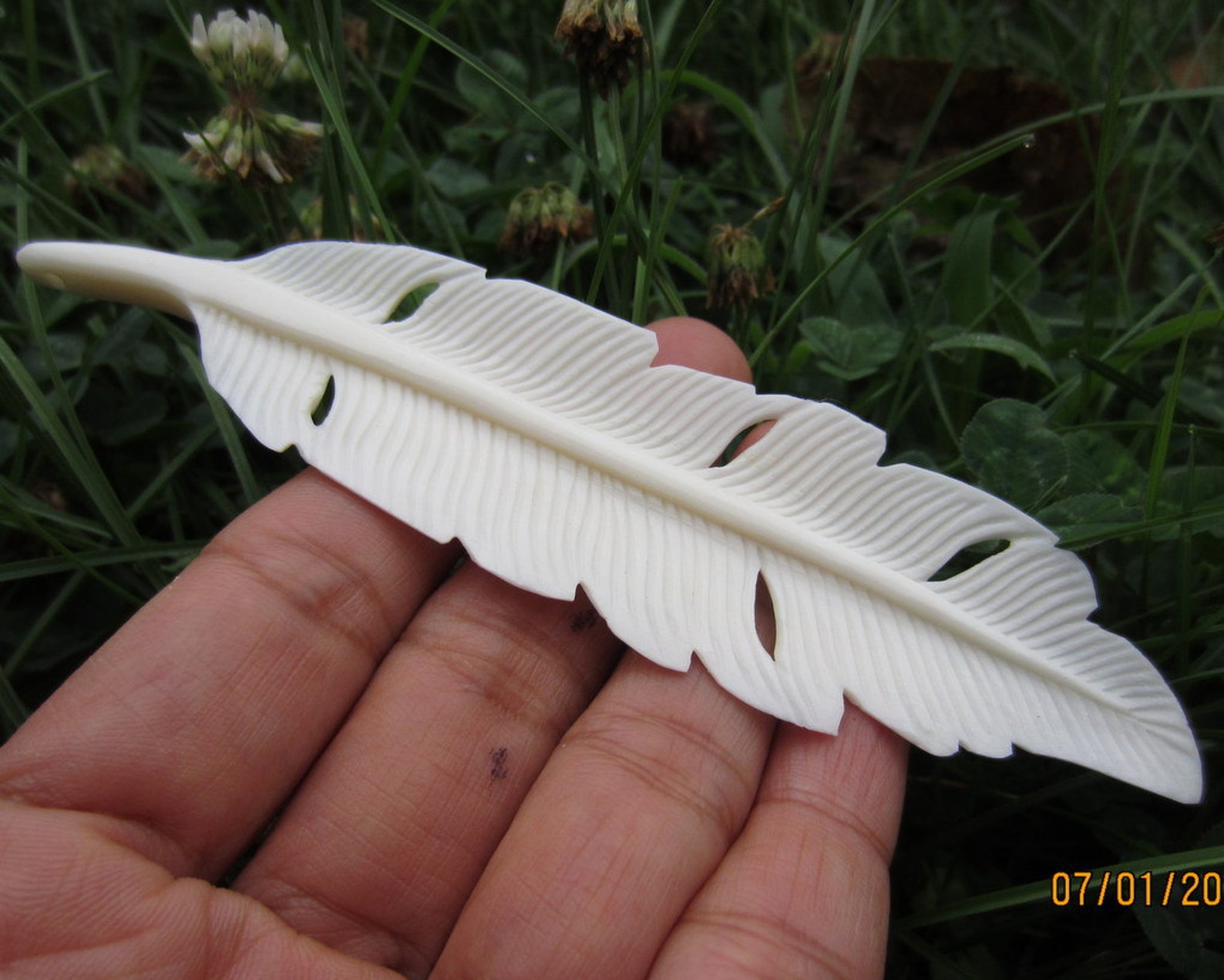 Extra Large Bone Feather Pendant Necklace, Side Drilled, Feather B5231 ...