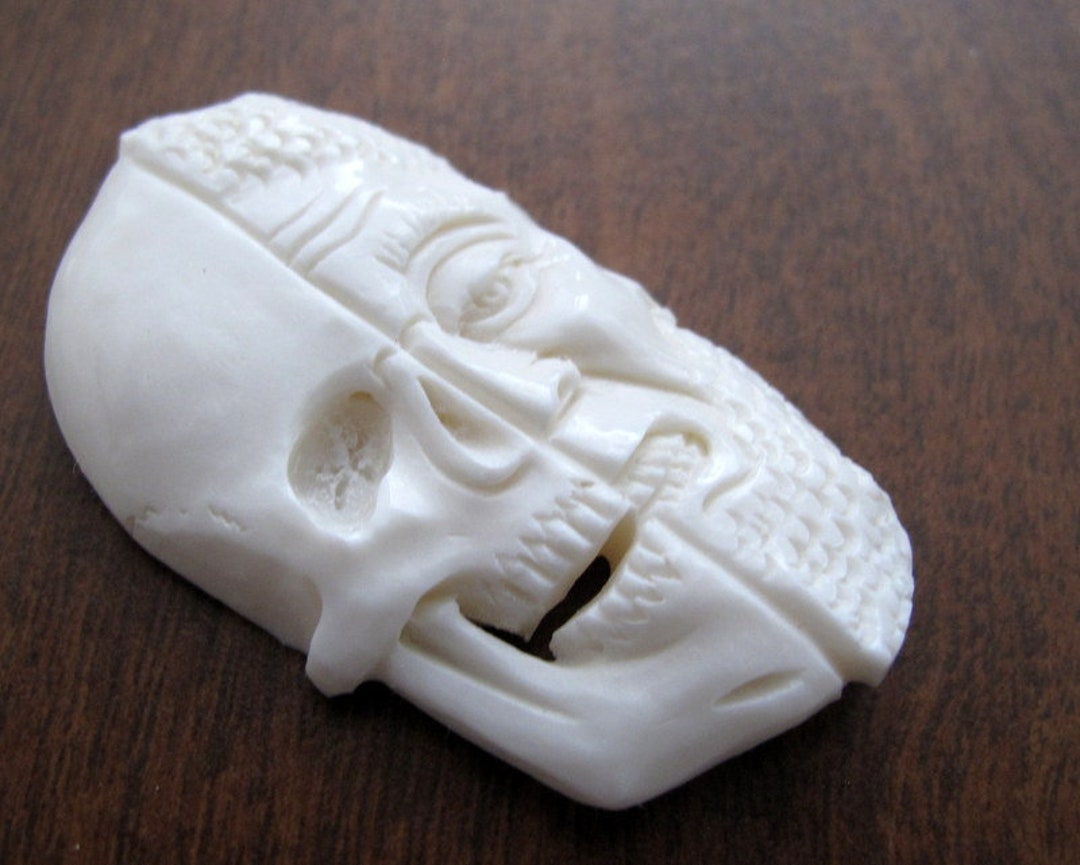 Amazingly Detailed Carved Two Face Skull , Buffalo Bone Carving ...