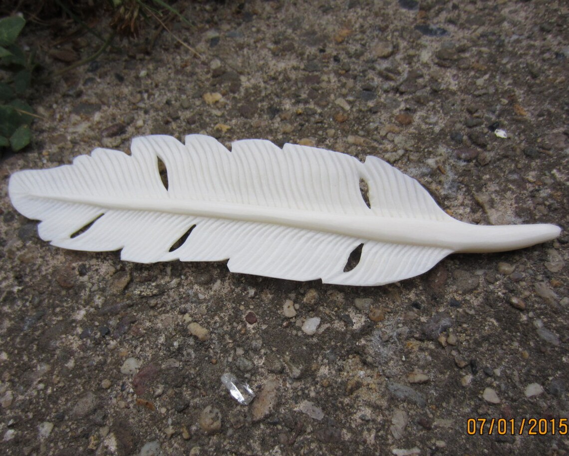 Extra Large Bone Feather Pendant Necklace Side Drill Feather | Etsy