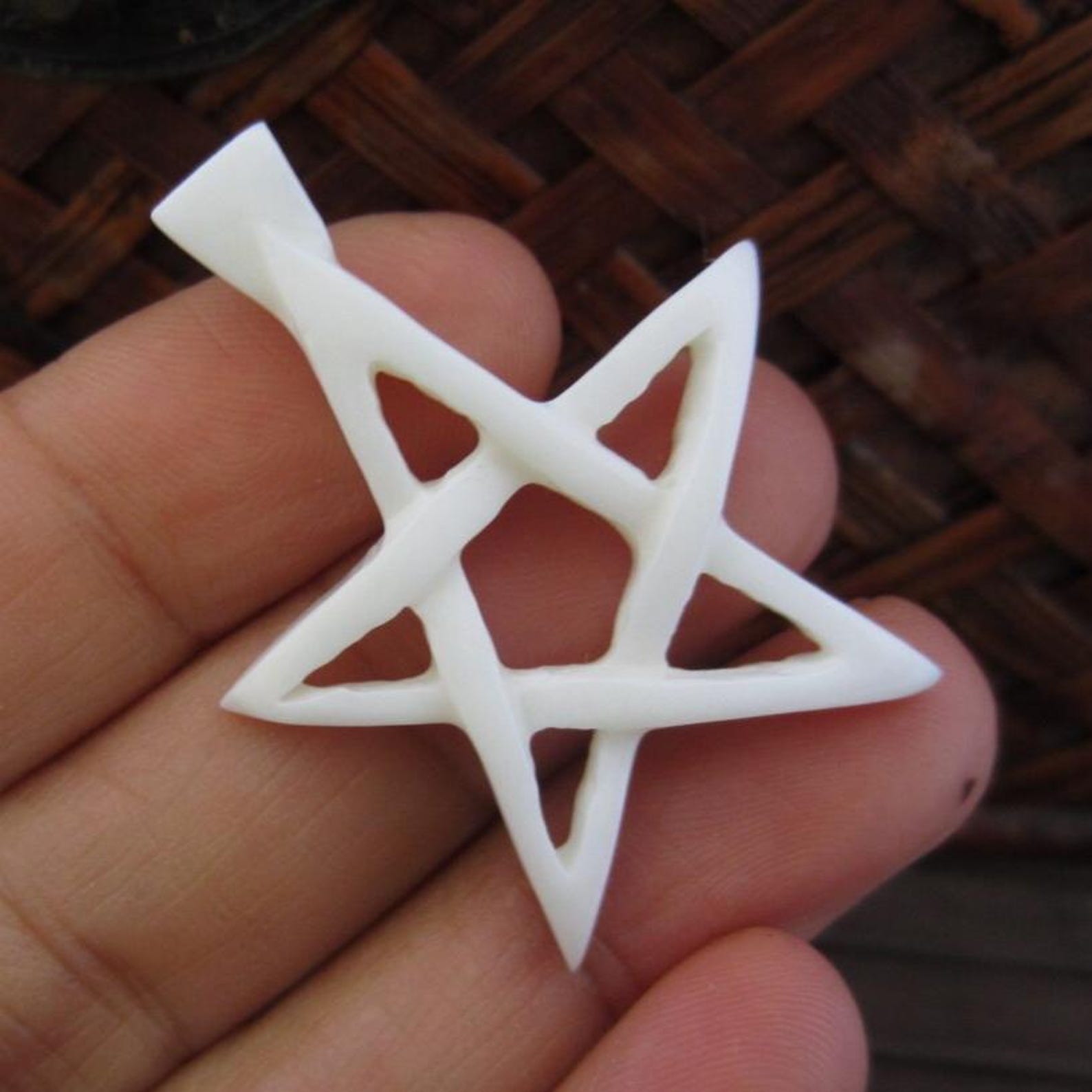 AAA Excellent Hand Carved Pentagram Bone Pendant, Side Drill , Ox Bone ...