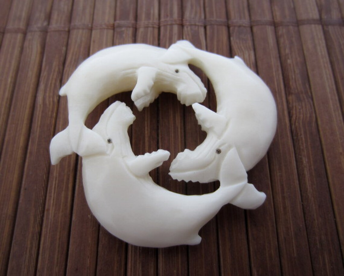 Double Sided Three Little Whales Carved Bone Handmade - Etsy