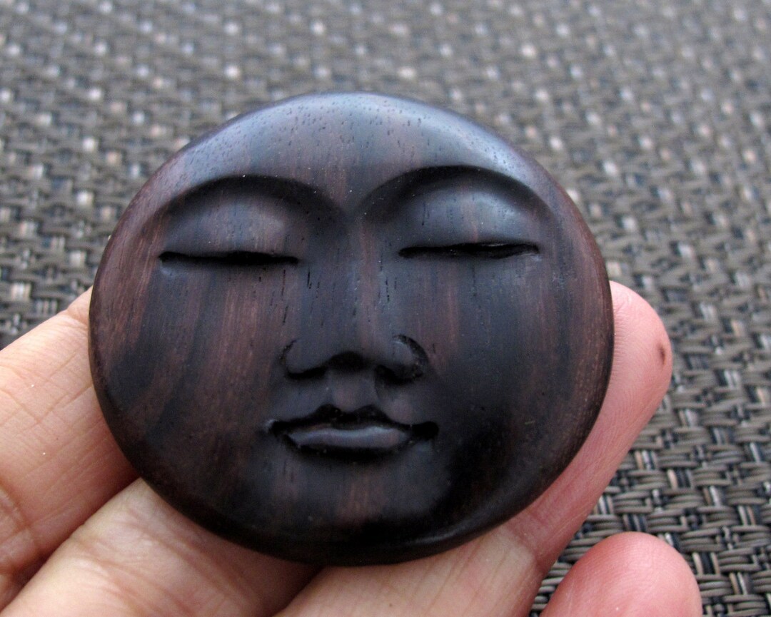 45mm Gorgeous Hand Carved Moon Face Cabochon With Closed Eye, Wood ...