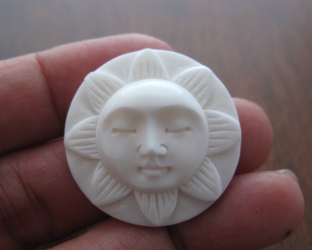 30 Mm Hand Carved Sun Face Cabochon, Face Cabochon, Embellishment B8539 ...