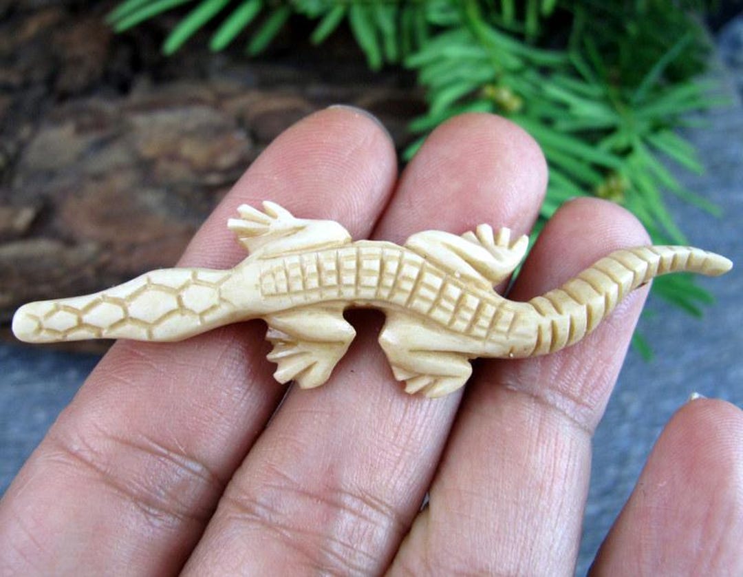 Antique Stained Deep Relief Carved Alligator Side Drilled , Handmade ...