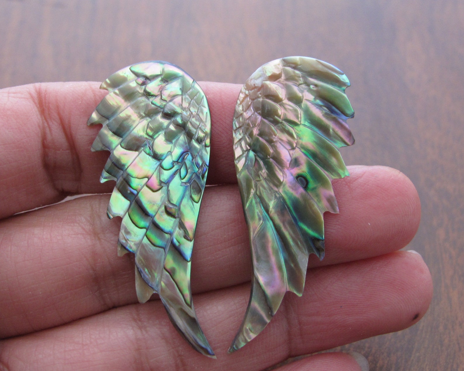 Pair of 45mm X 15mm Carved Angel Wing in Abalone, NOT Drilled, Carved ...