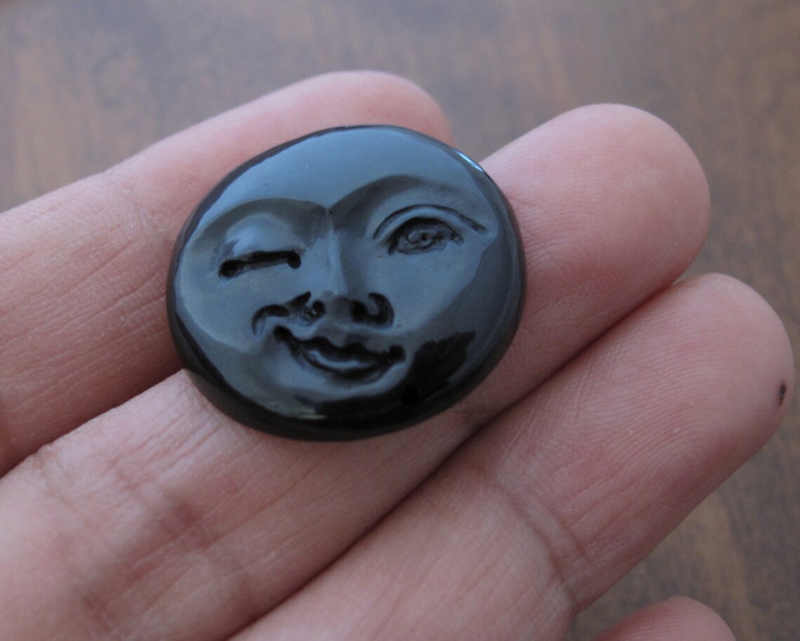 Winking Moon Face 25 Mm Cabochon Buffalo Horn Carving - Etsy